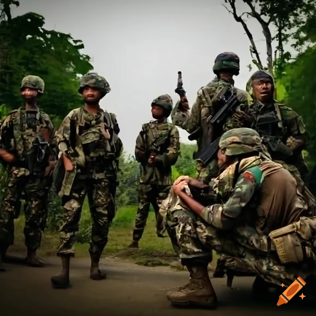 Nato soldiers interacting in a bangladeshi village on Craiyon