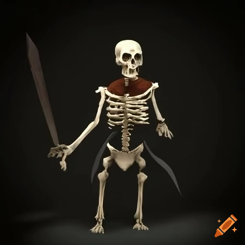 Skeleton holding a sword in a fantasy setting on Craiyon