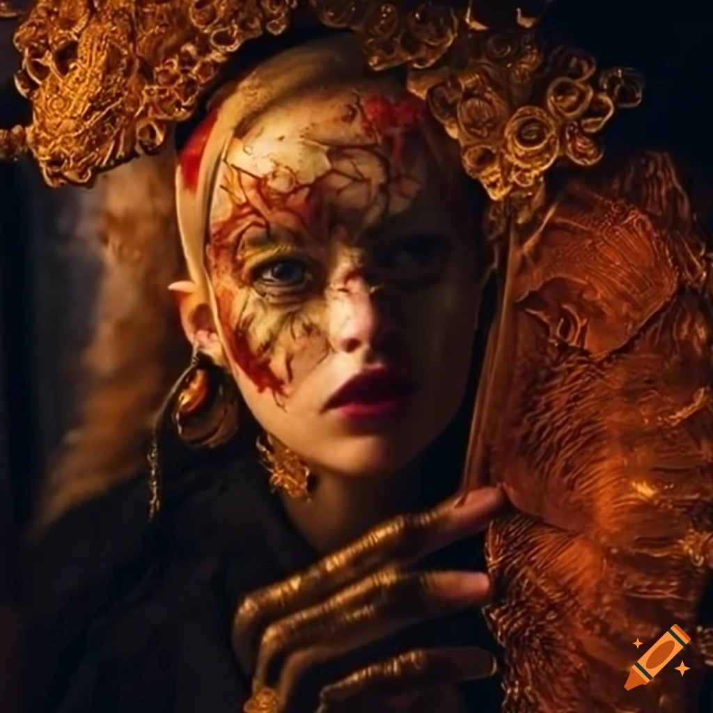 Fish demon spitting gold coins in a Bosch inspired scene on Craiyon