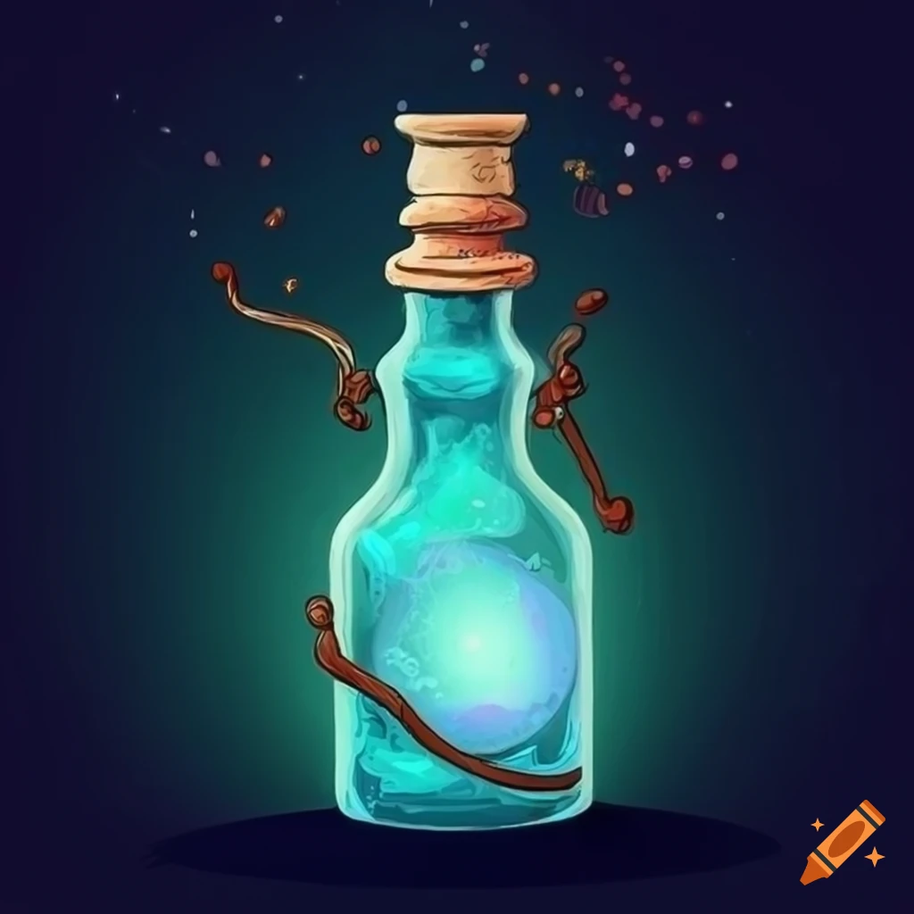 Whimsical illustrations of potion ingredients and vials with a fantasy ...