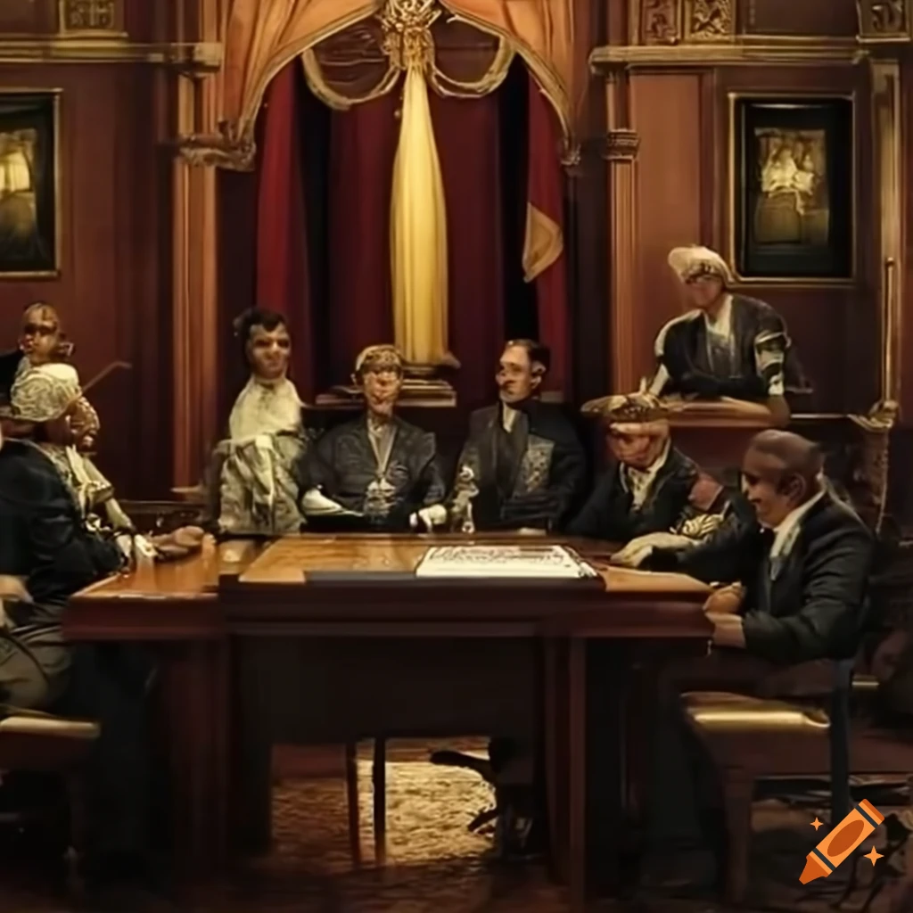 Depiction of powerful elites, politicians, and bankers facing defeat as ...