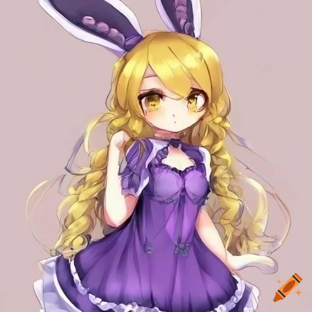 Chibi anime rabbit girl with yellow eyes, yellow braided hair, and ...