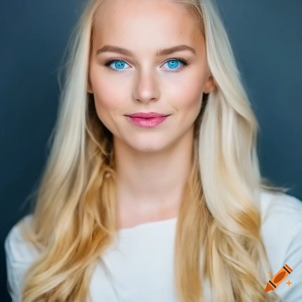 Portrait Of A Blonde Swedish Girl With Blue Eyes And Platinum Hair On