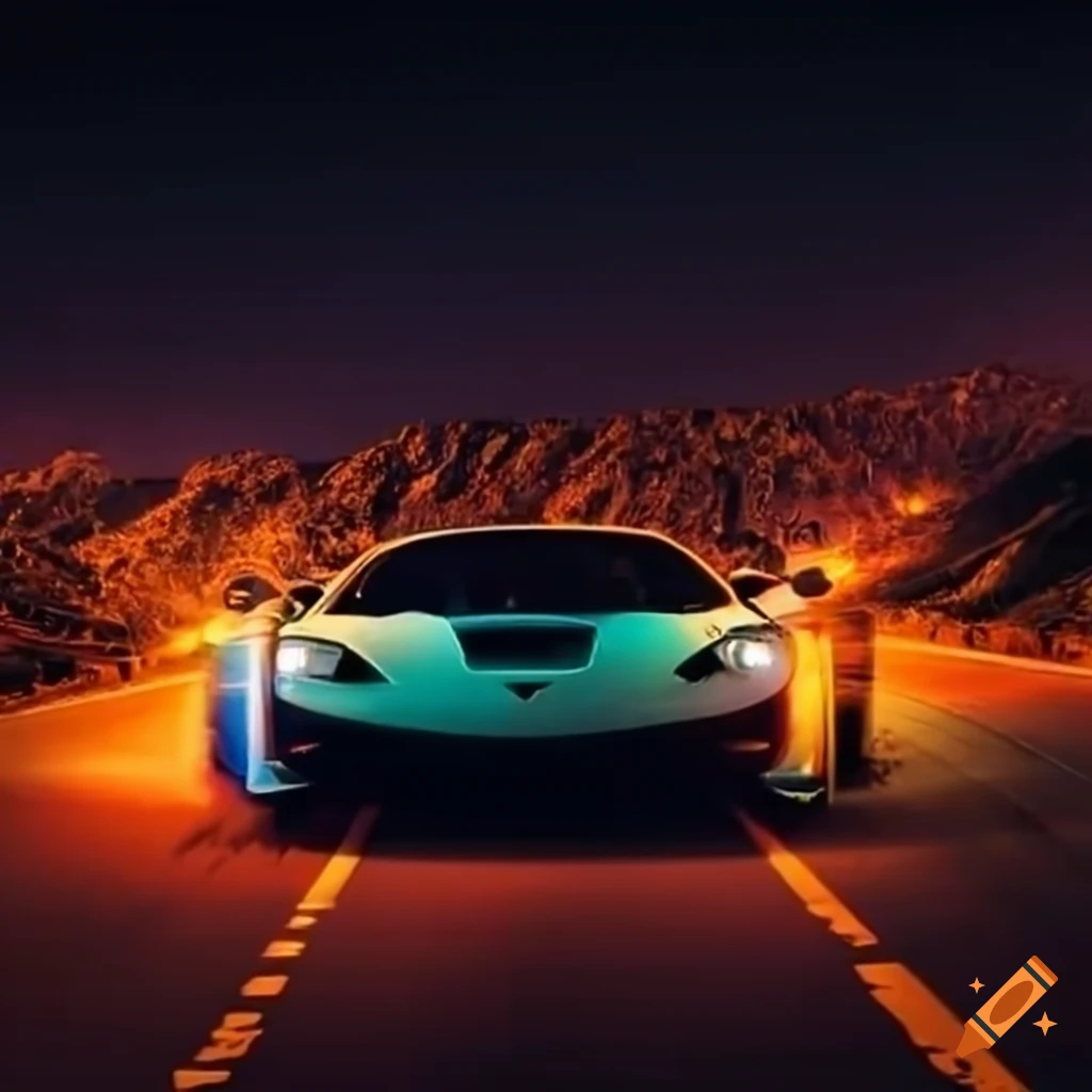Supercars on the california road at night under the moonlight on Craiyon
