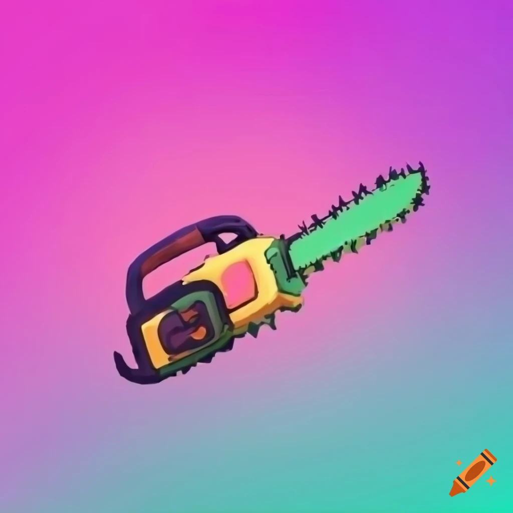 Pastel-toned chainsaw in splatoon graphic style, banner format on Craiyon