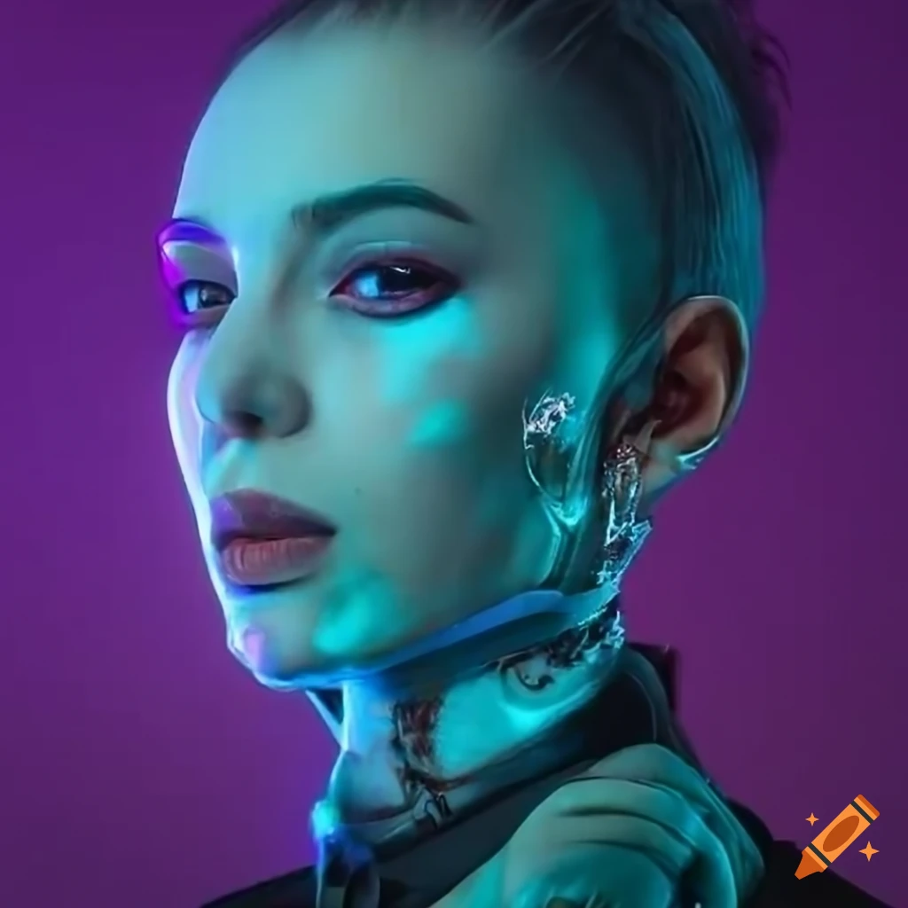 Headshot of a cyberpunk with neon-inspired lighting on Craiyon