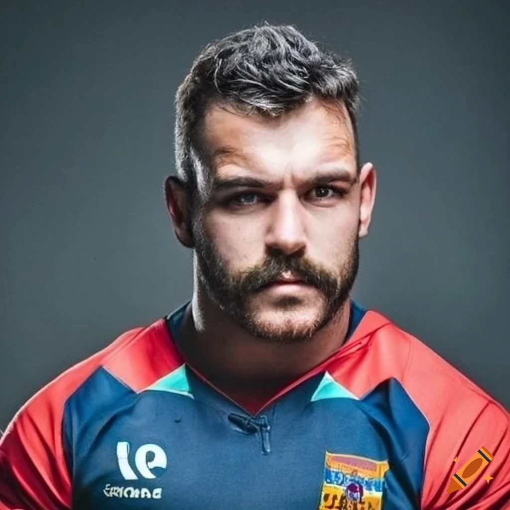Portrait of a 30-year-old spanish rugby player with a small moustache ...