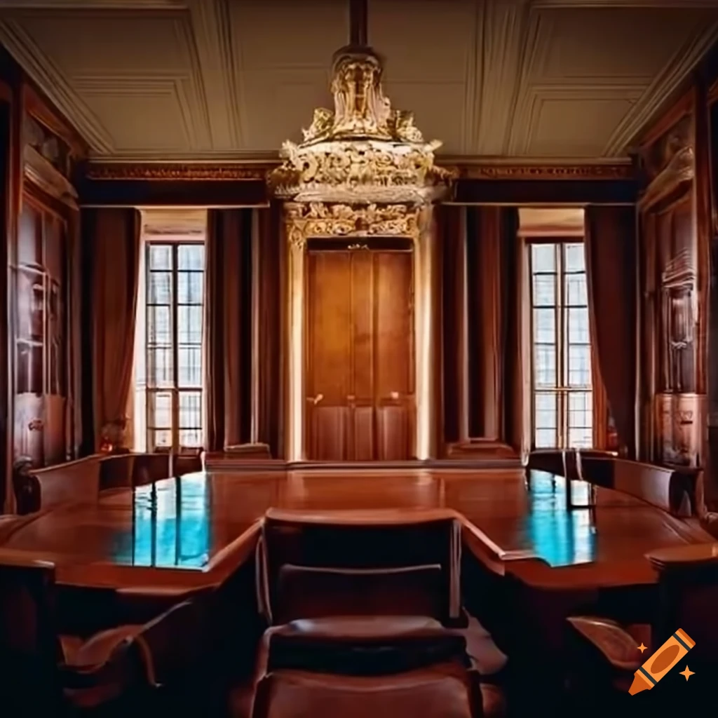 Moody and mischievous interior of a capitol building conference room on ...