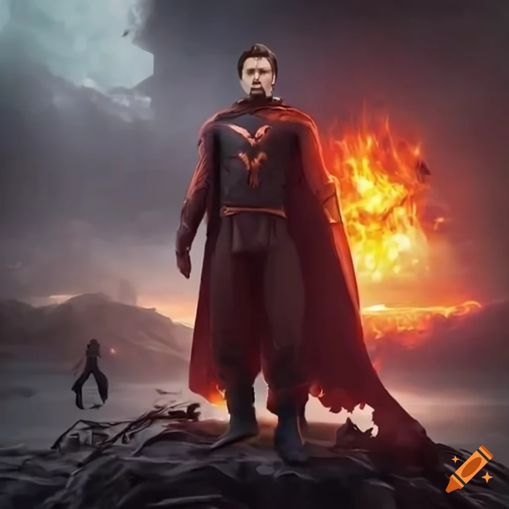 Hero with a determined look after saving the world from a powerful ...