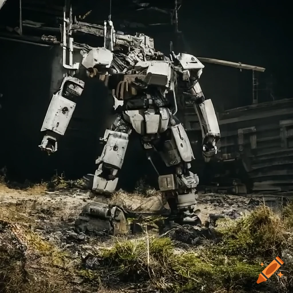 Giant mecha robot in a post-apocalyptic setting on Craiyon