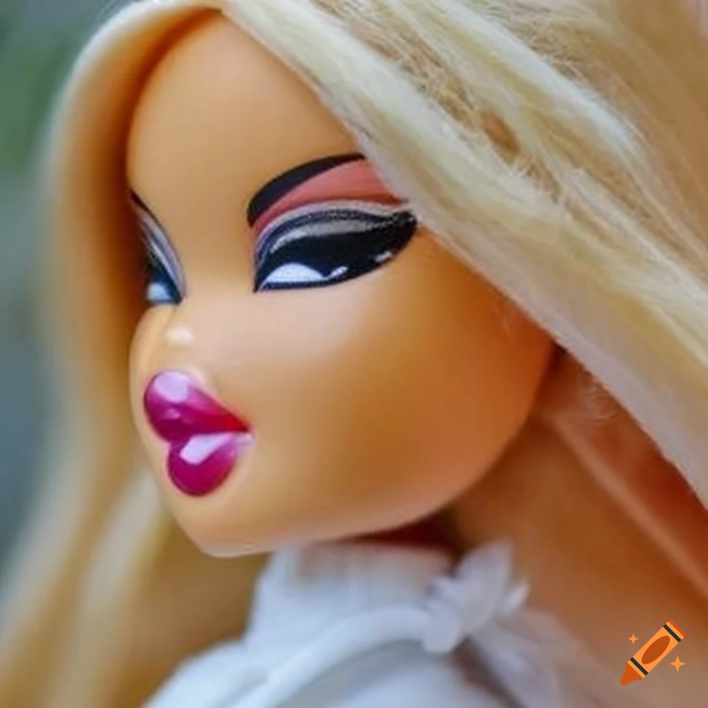 Orange-haired bratz doll in a white shirt on Craiyon