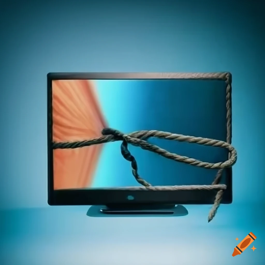 Computer monitor with rope tied around it on Craiyon