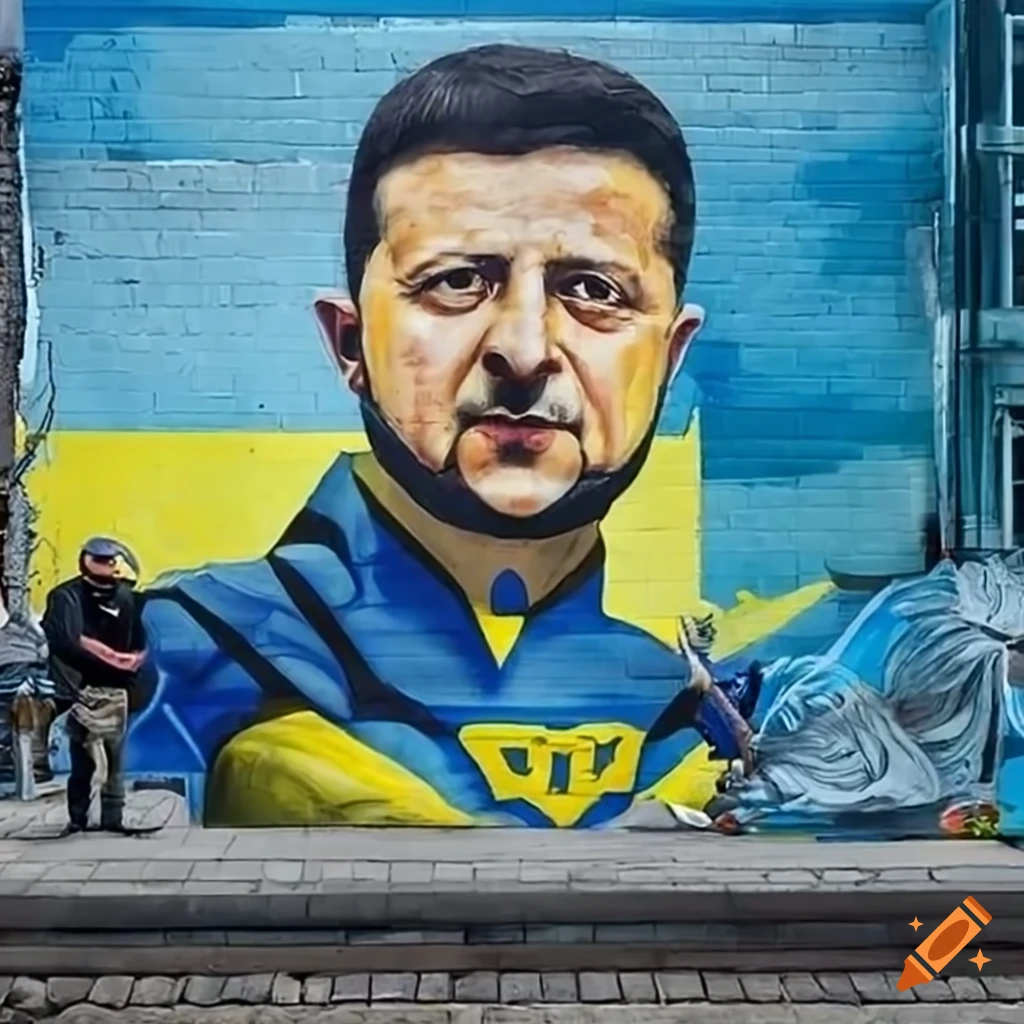 Mural of Ukrainian President Zelenskyy in superhero suit with Ukraine ...