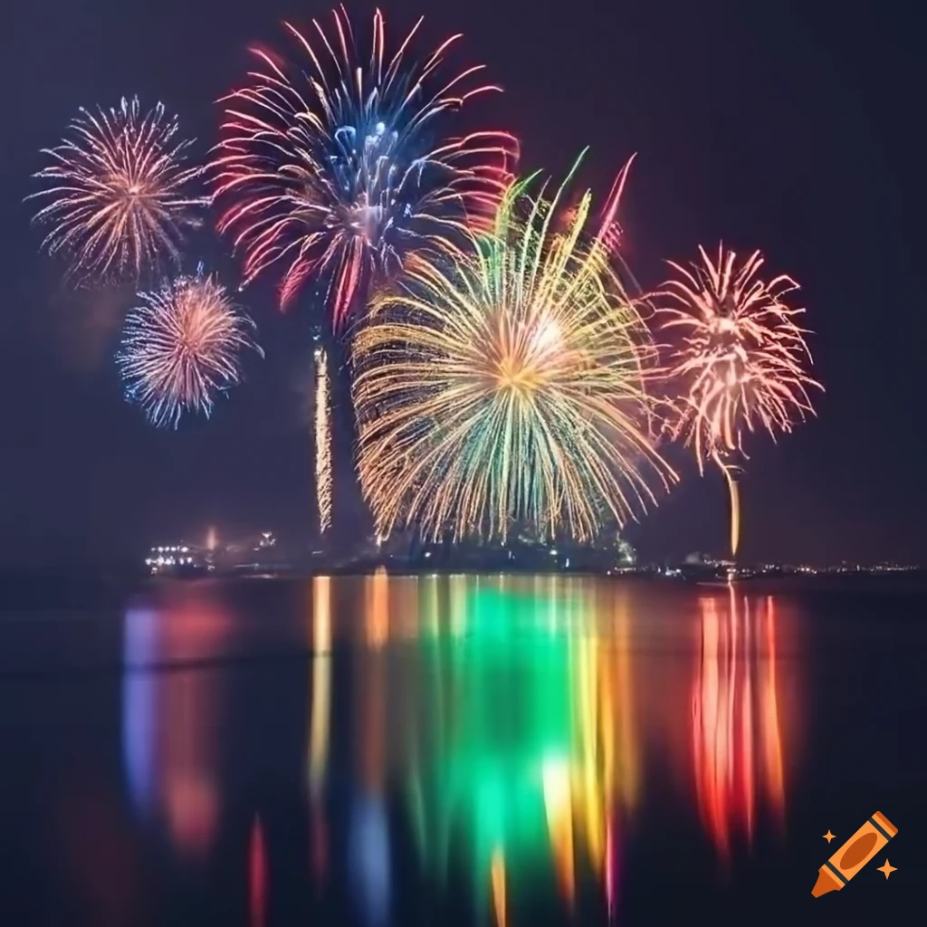 Vibrant and eye-catching fireworks display illuminating the night sky ...