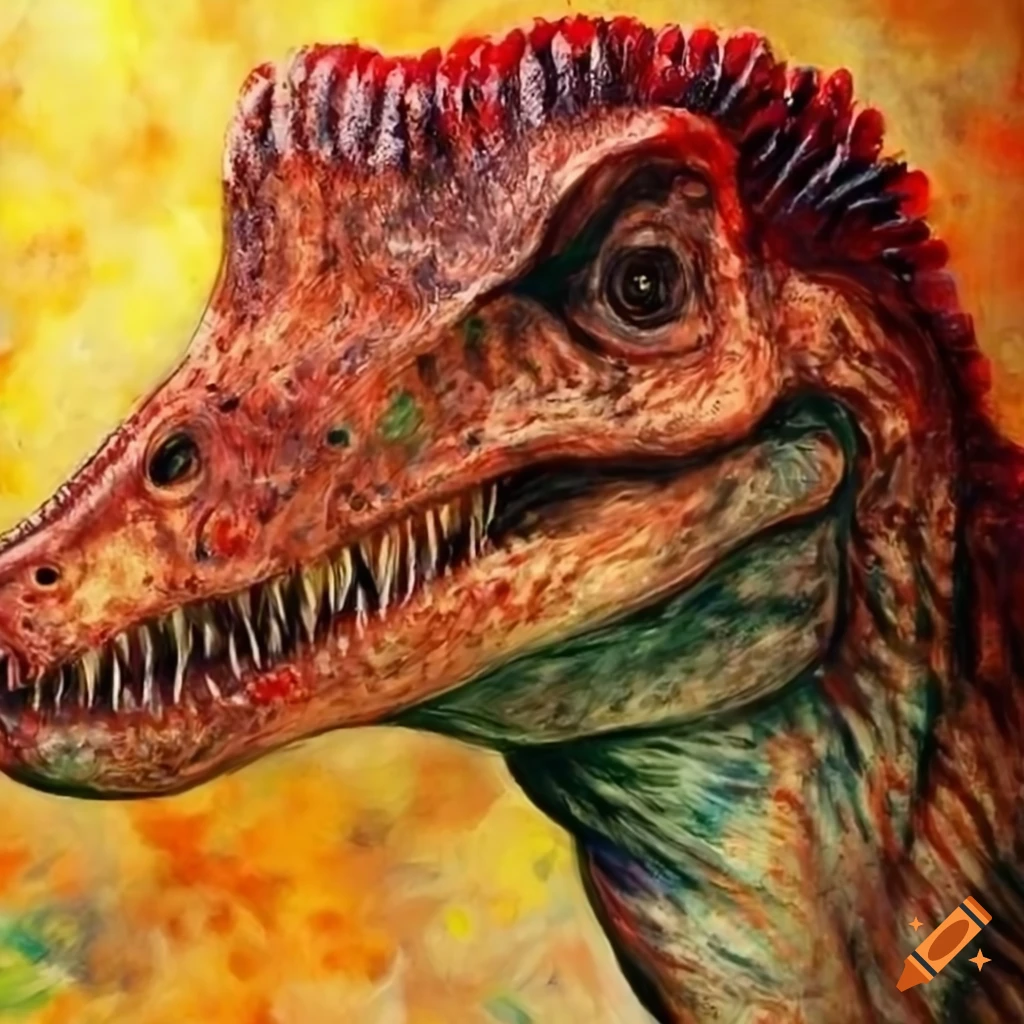 Impressionistic spinosaurus dinosaur portrait with flowers in renoir style on Craiyon