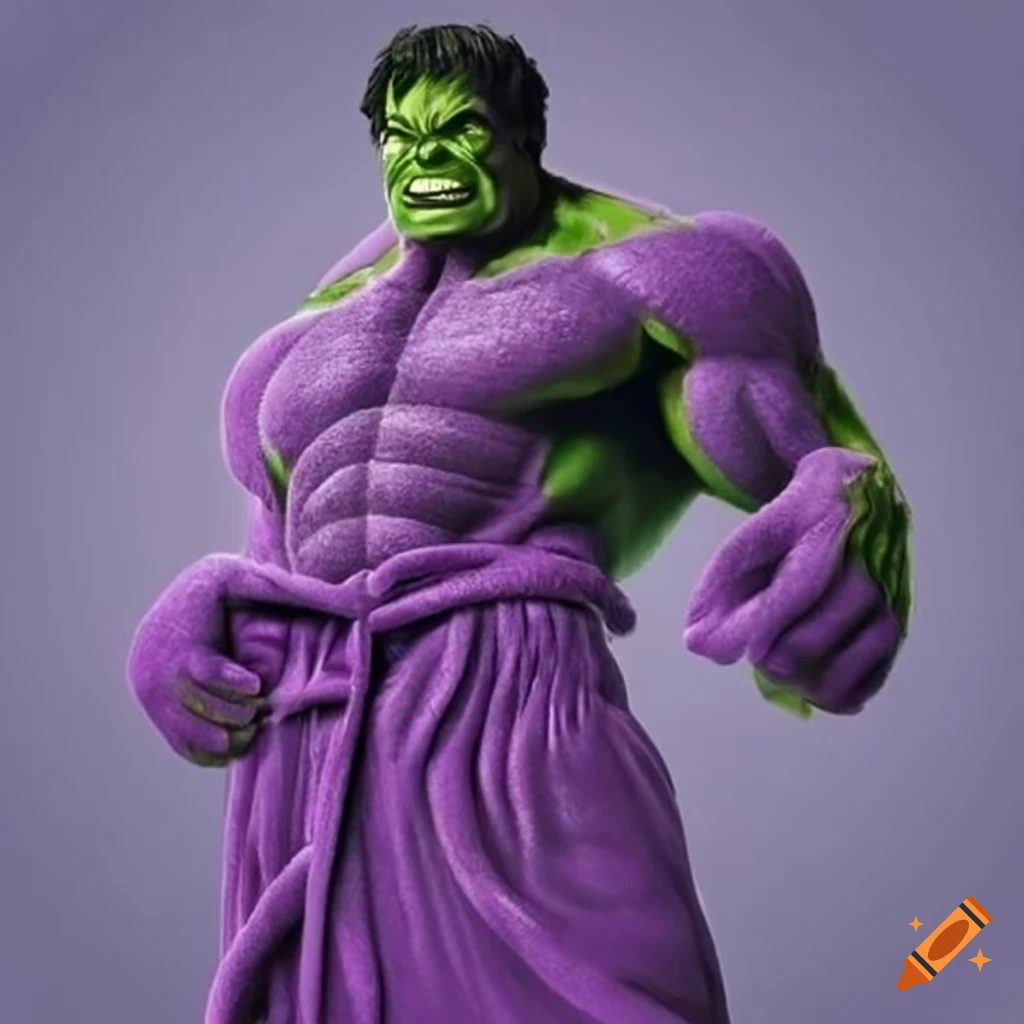 Muscular person wearing a purple bathrobe showing shoulders on Craiyon