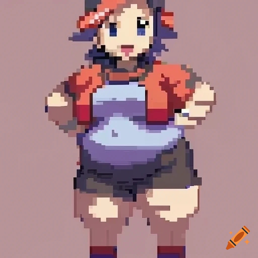 Full body pixel art of a confident female pokemon trainer on Craiyon