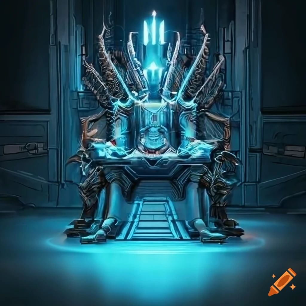 Sci-fi throne with wires and cables in top-down perspective on Craiyon