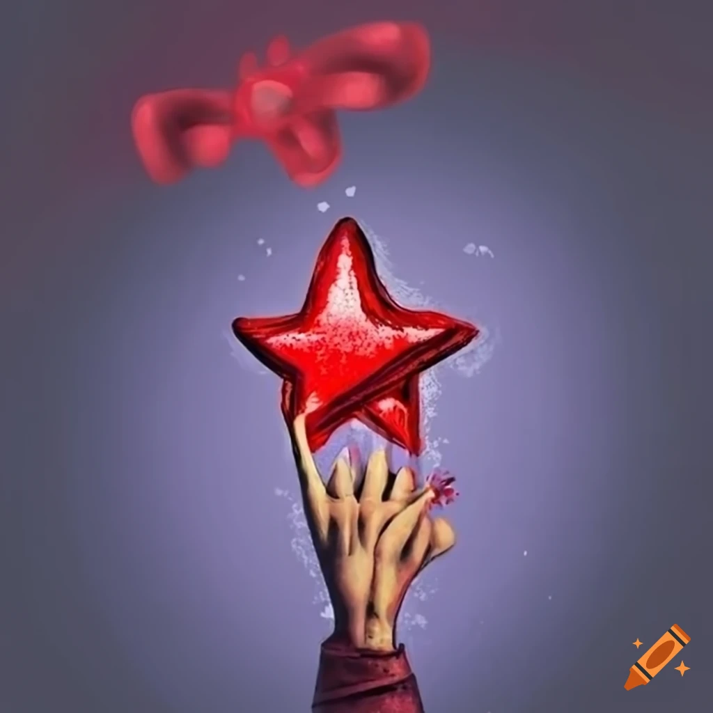 Outstretched hand with red star and crown in tim burton style on Craiyon