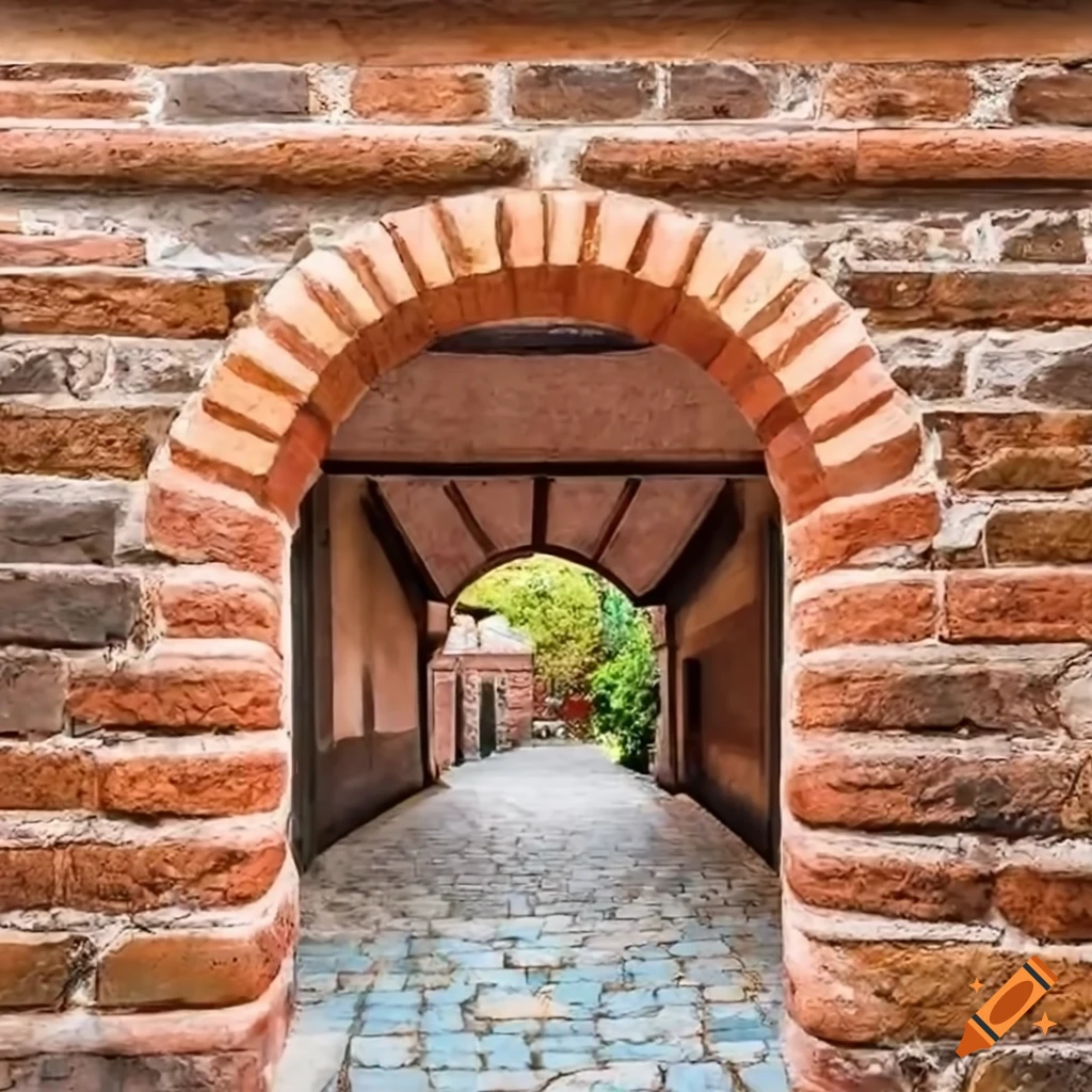 Historic cobblestone courtyard with vibrant medieval architecture on ...