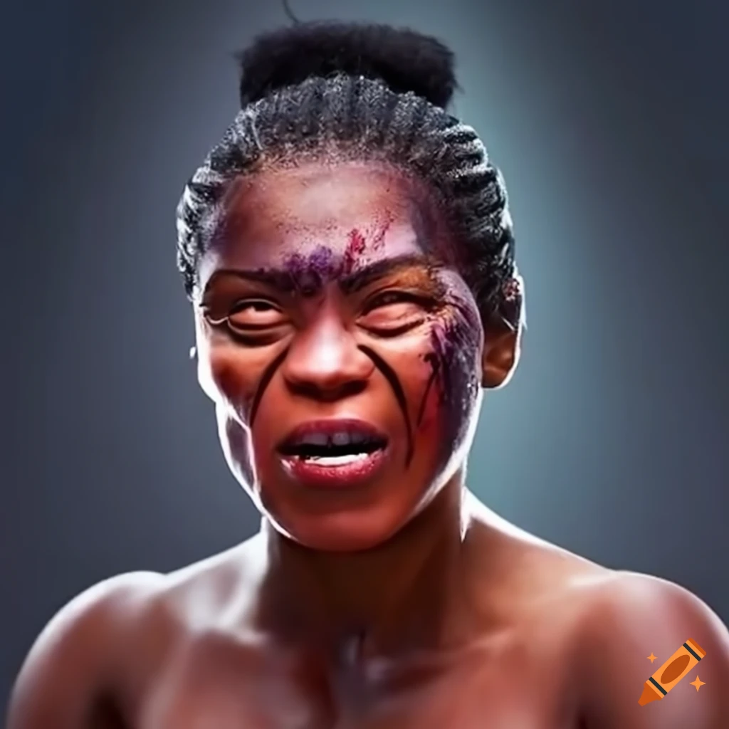 Black female fighter with a stunned and dizzy expression on Craiyon