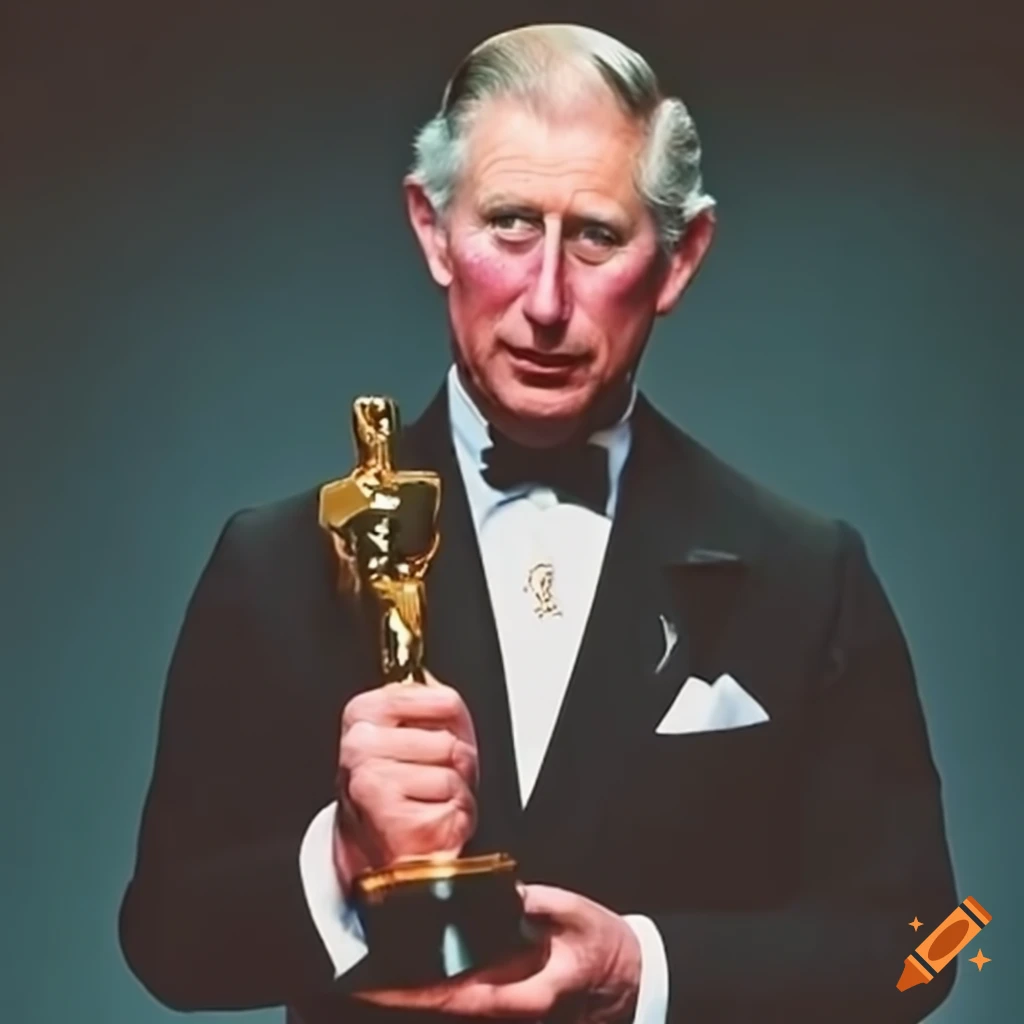 Prince charles receiving the oscar for best actor on Craiyon