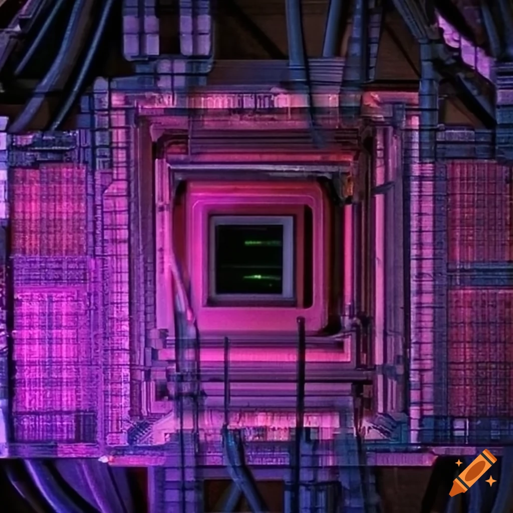 Processor cube with wires in a science fiction setting on Craiyon