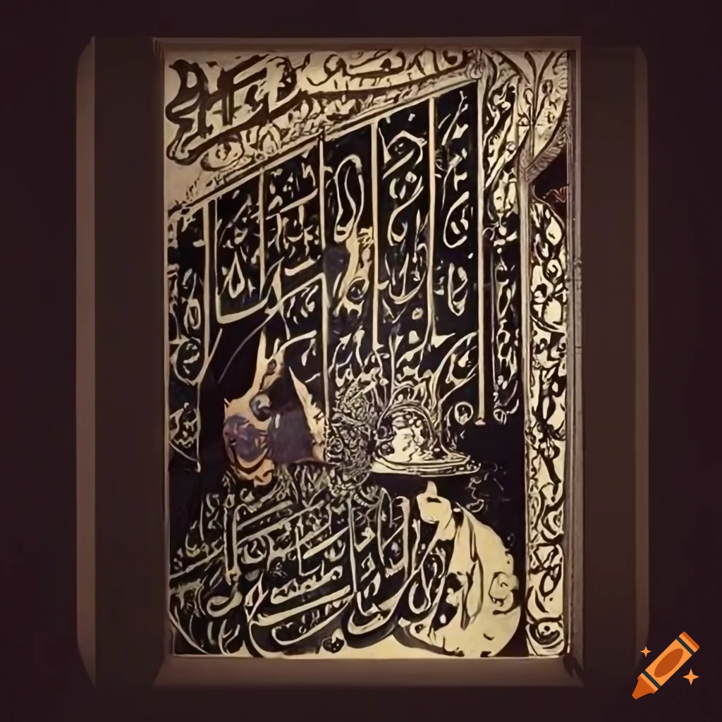 Aladdin and the genie graphic poster with islamic calligraphy on Craiyon