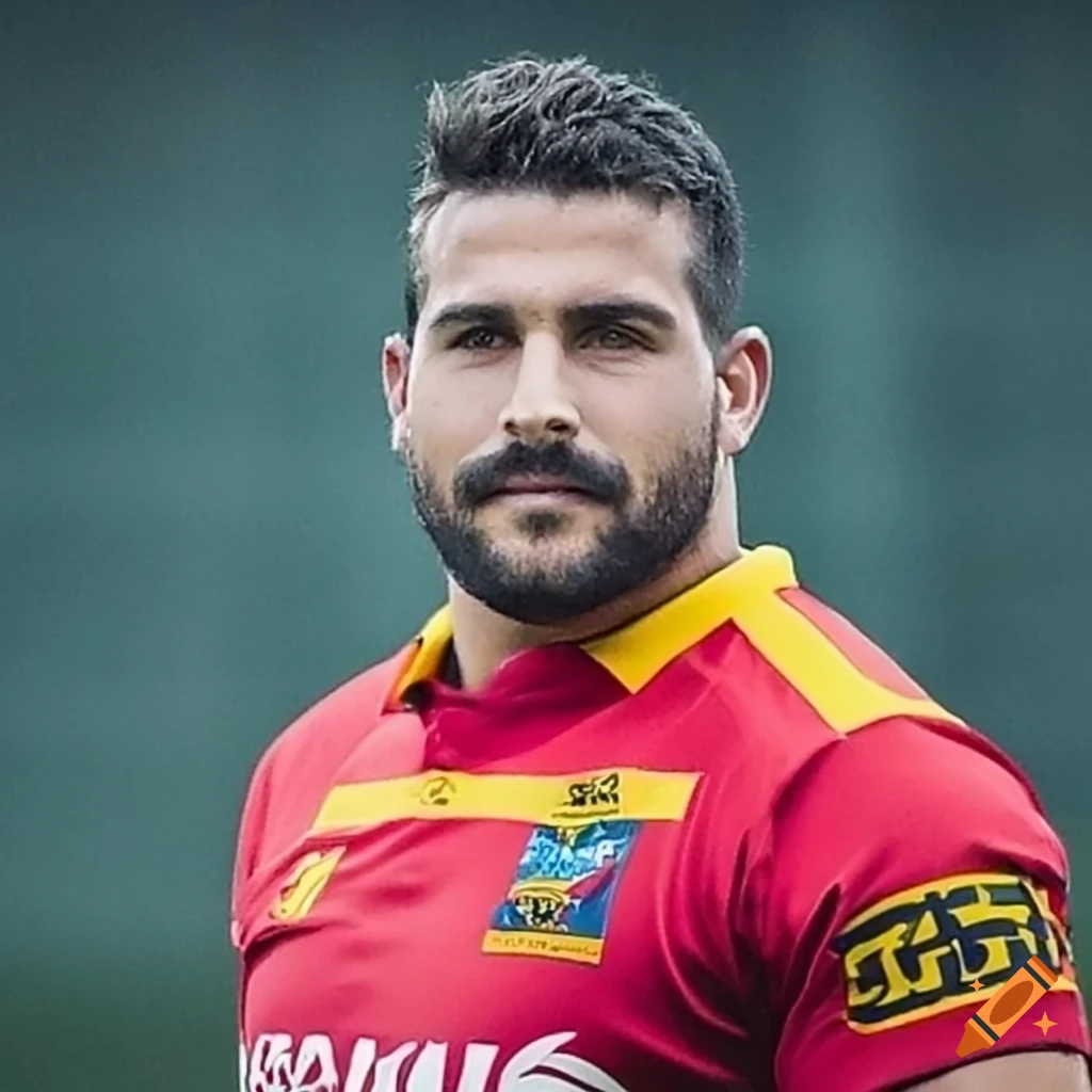 Portrait of a 30-year-old spanish rugby player with a small mustache on ...