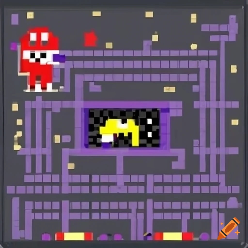 Pacman map with pacman character and 4 ghosts on Craiyon