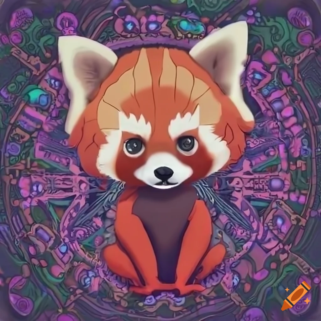 Red panda in meditative pose with circuit-like mandala and stylized ...