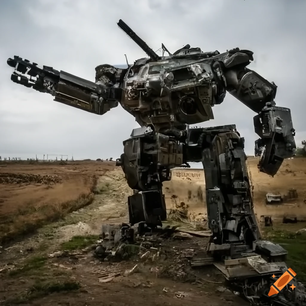 Giant mecha robot in a post-apocalyptic setting on Craiyon