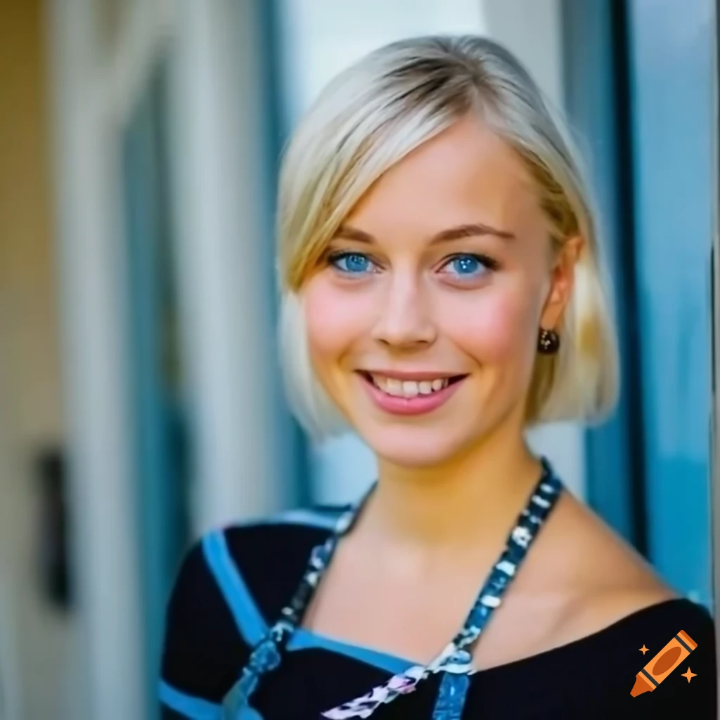Smiling Blonde Girl With Blue Eyes And Platinum Hair On Craiyon