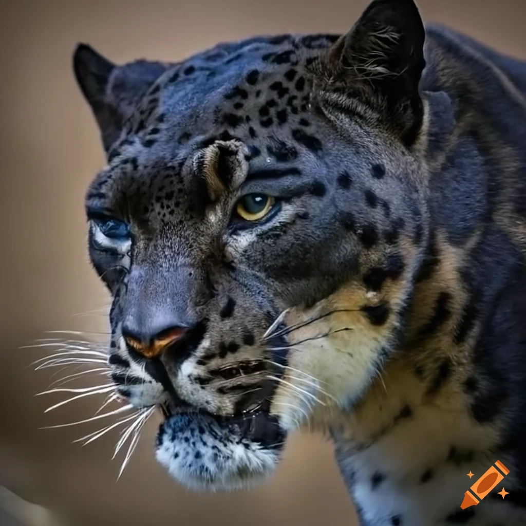 Black panther mixed with a snow leopard on Craiyon