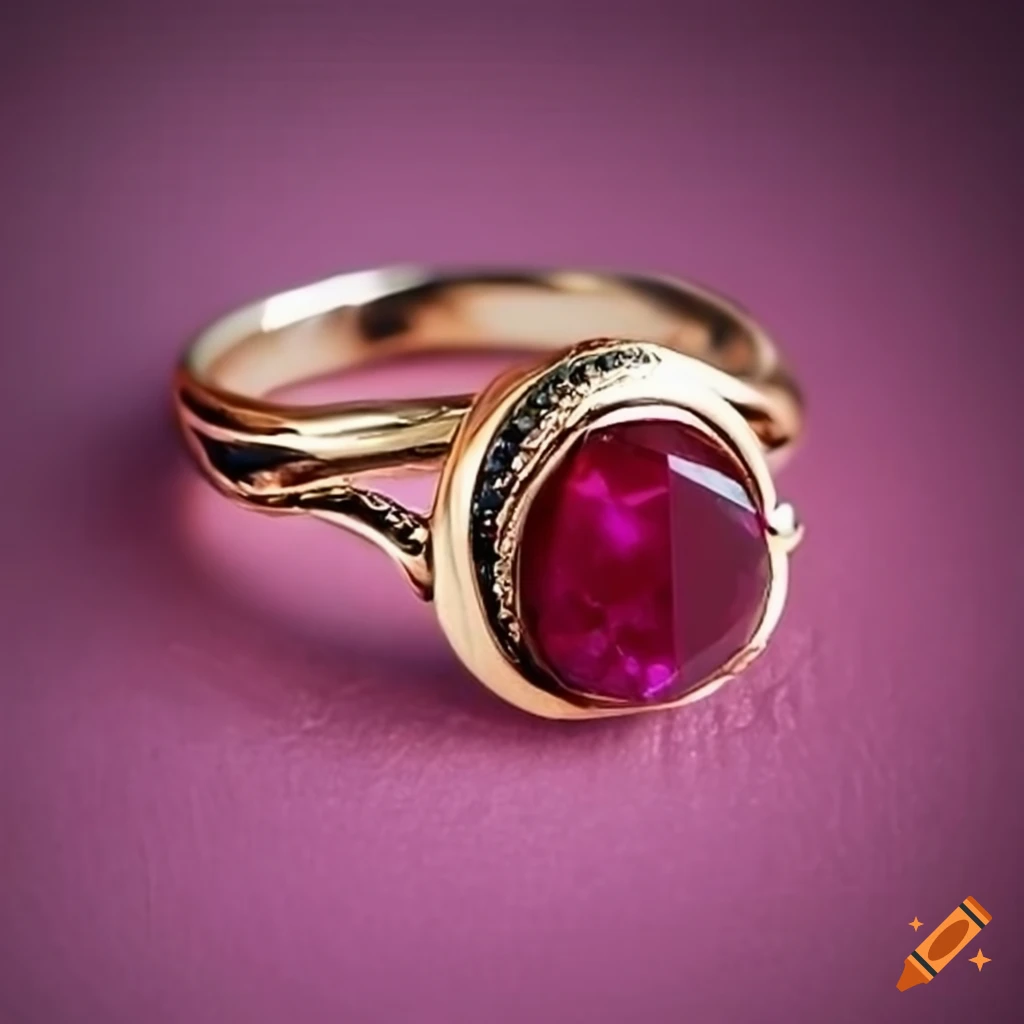 Fancy fantasy ring with a tiny ruby centerstone on Craiyon