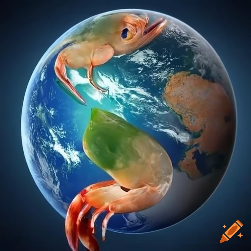 Giant prawn eating planet earth in a surreal artwork on Craiyon