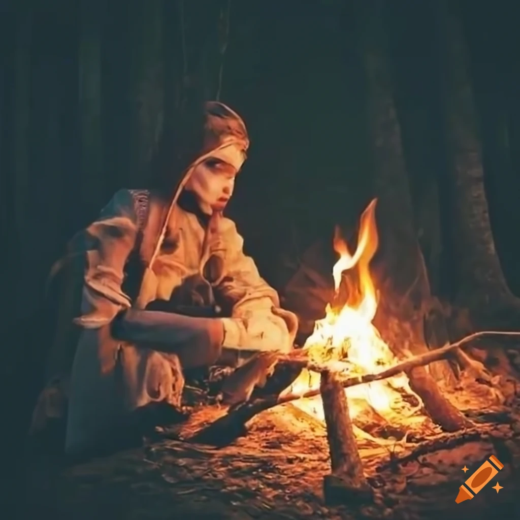 Small camp fire in an epic magical forest on Craiyon