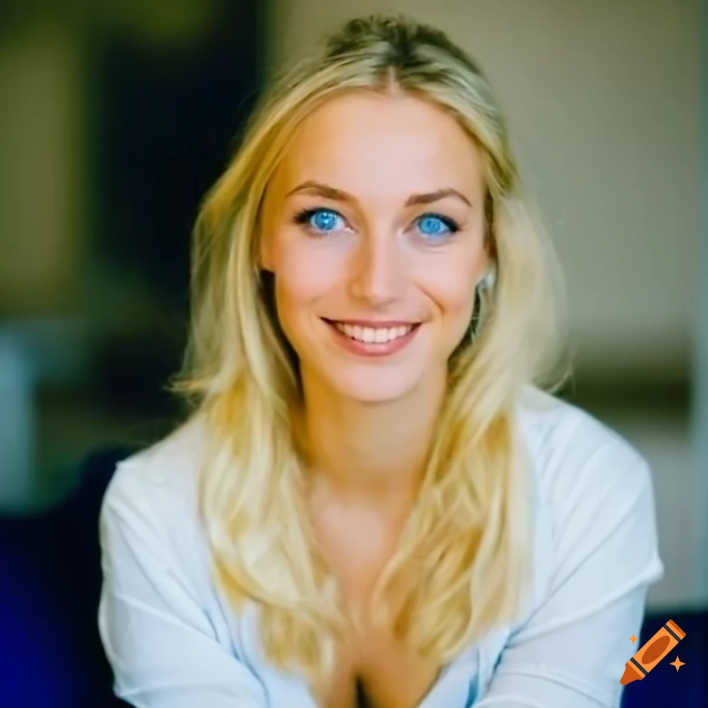 Smiling young woman with blue eyes and blonde hair on Craiyon