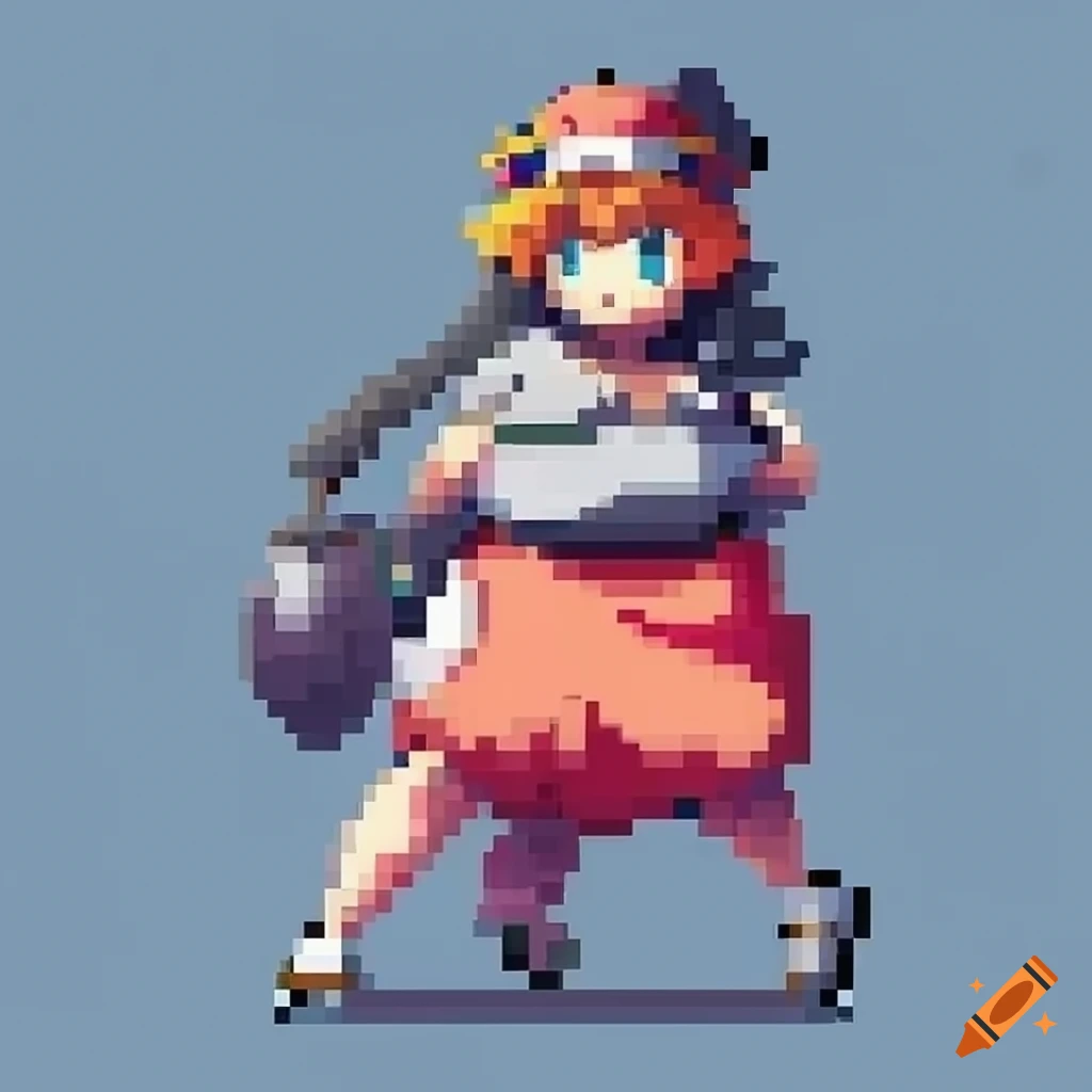 Full body pixel art of a female pokemon trainer on Craiyon