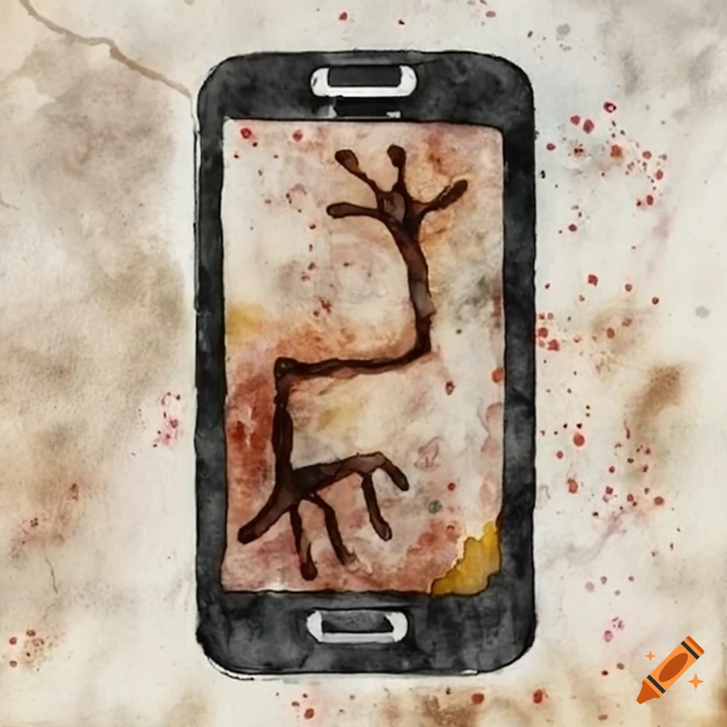 Cave painting of a stone age hand phone on Craiyon