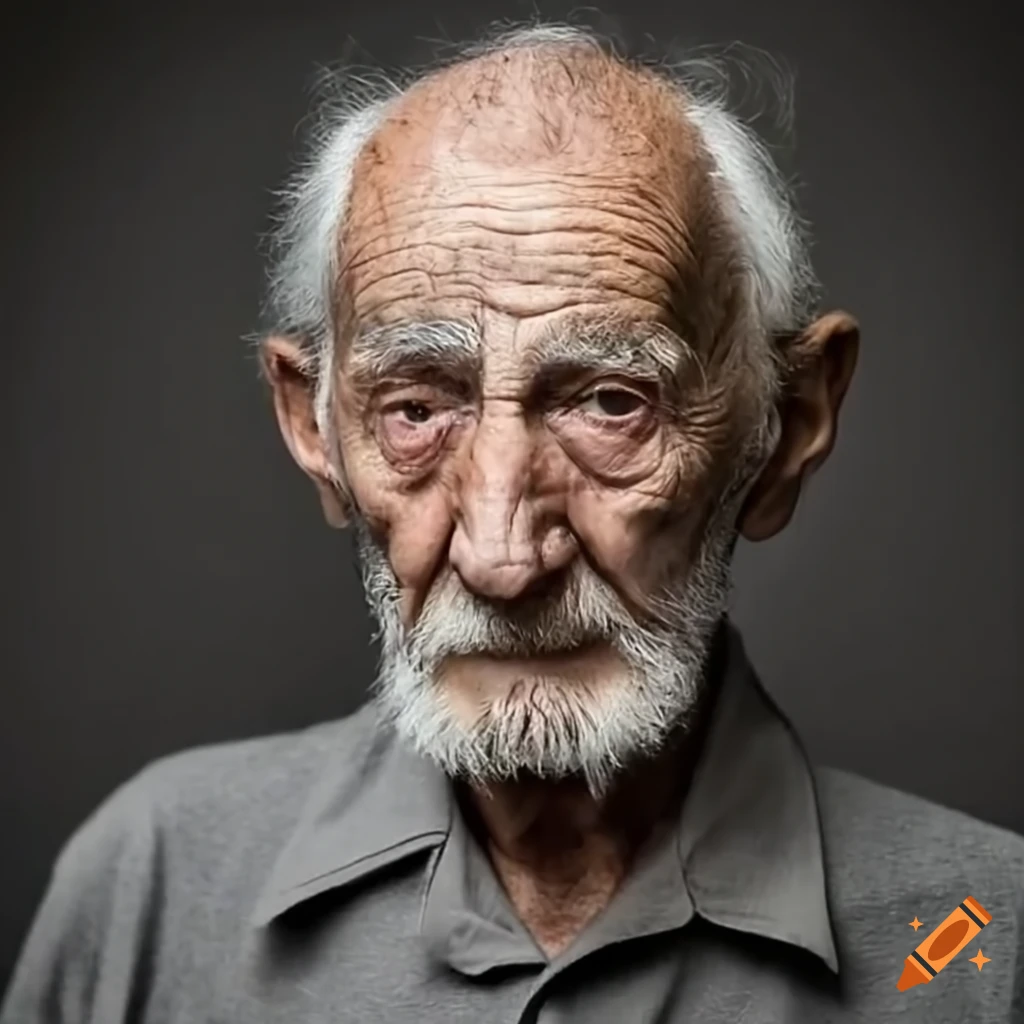 Portrait of an elderly man with wrinkles and short gray hair on Craiyon
