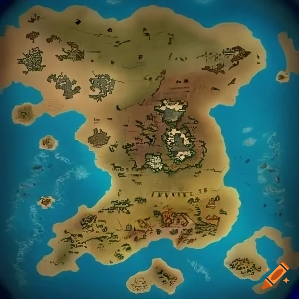 Map of a fantasy peninsular kingdom on Craiyon