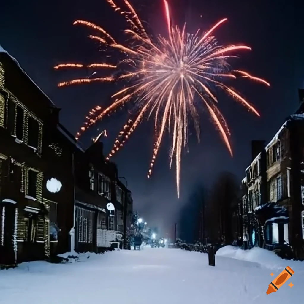 City fireworks in the snow on Craiyon