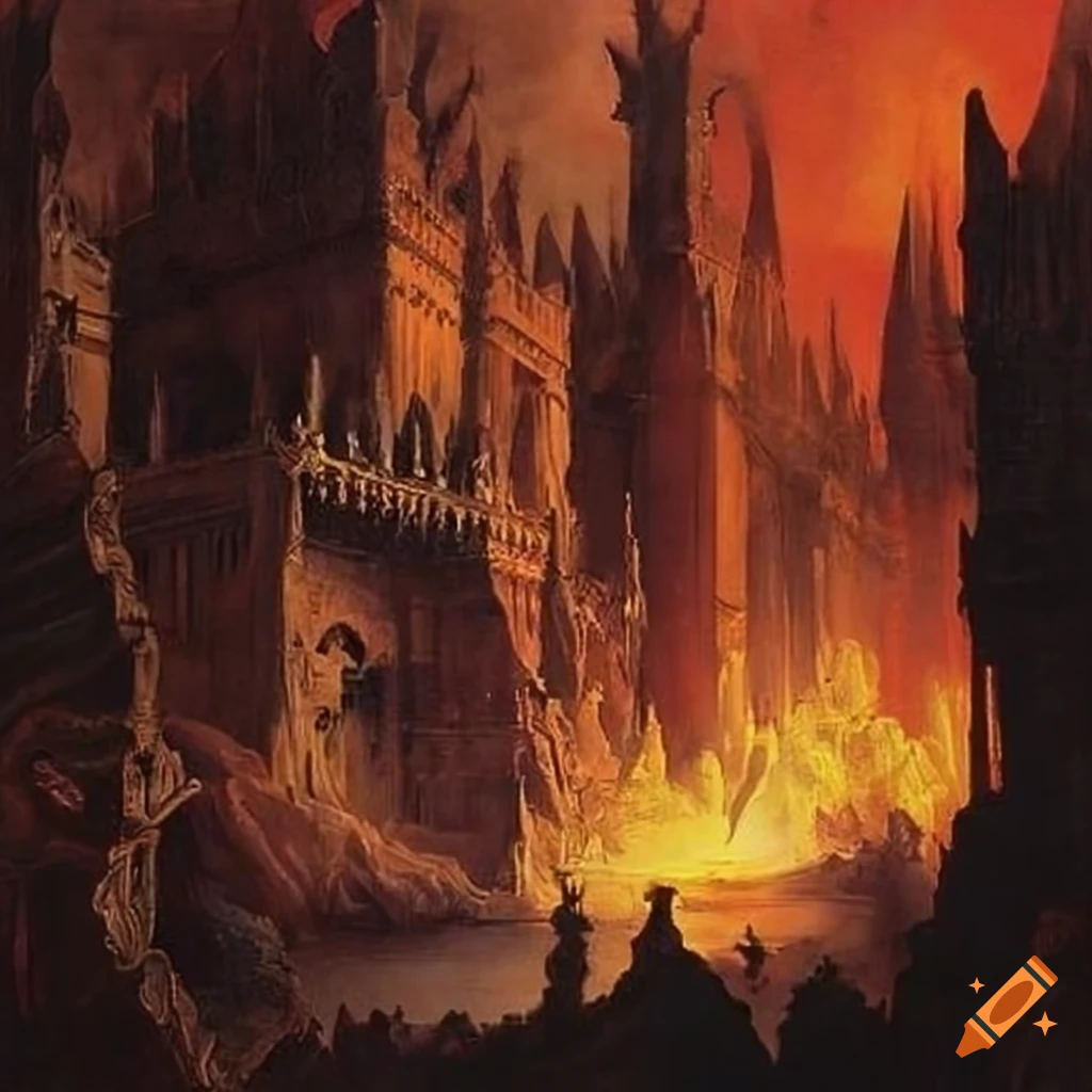 Palace of satan in hell painting by john howe on Craiyon