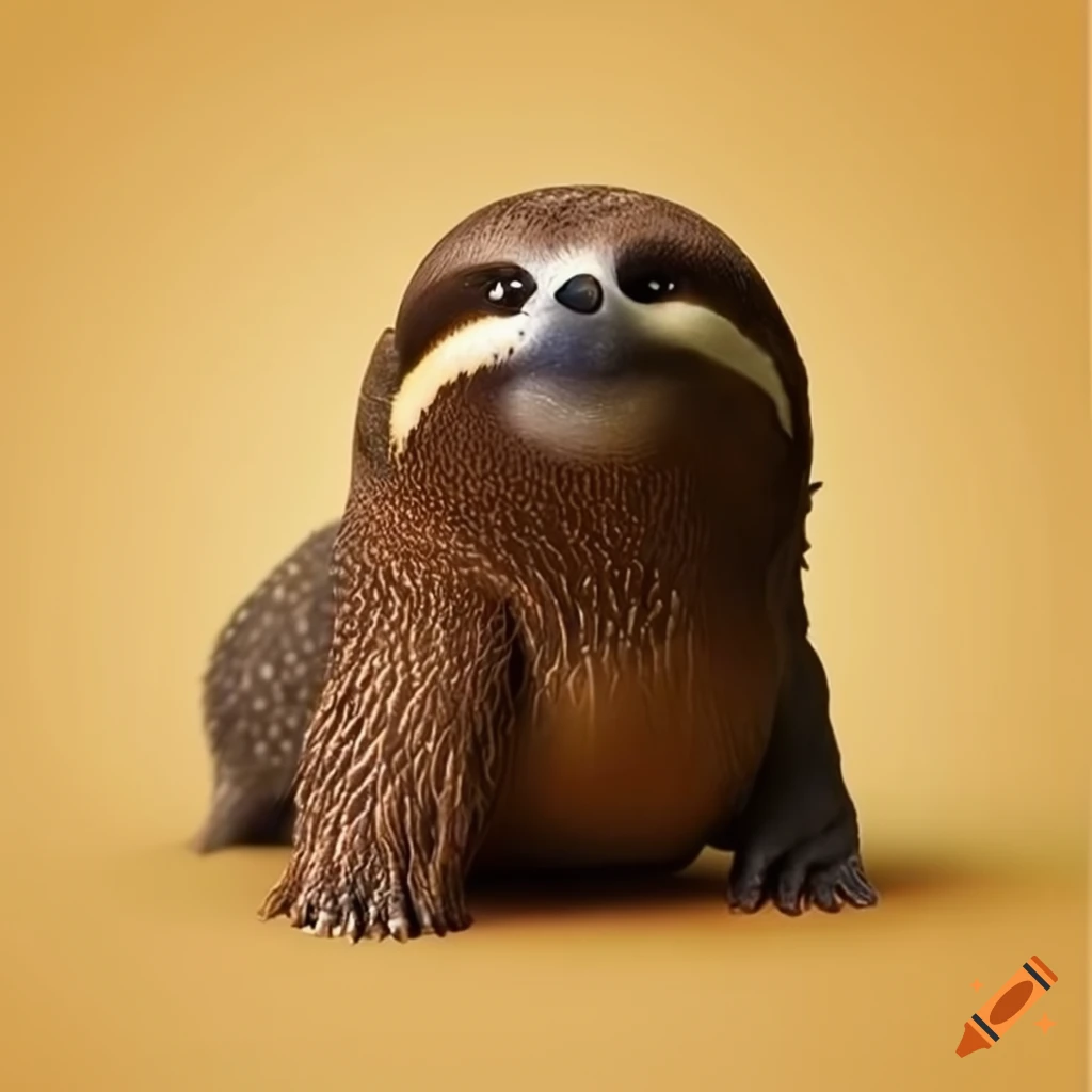 Illustration of a snail-sloth-penguin creature on Craiyon