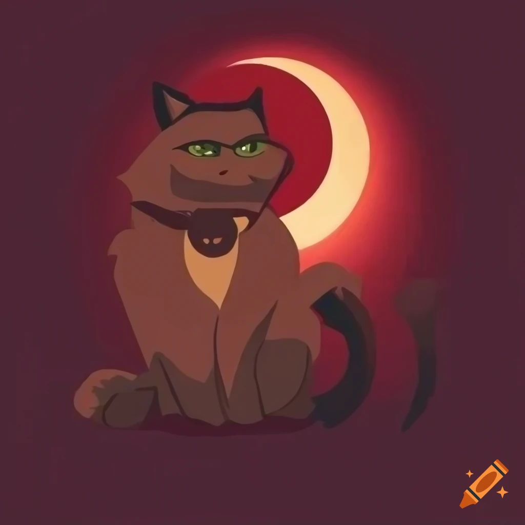 Sly cat in retro cubism style with red moon in background on Craiyon