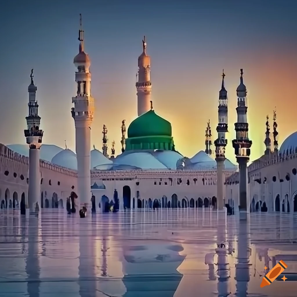 High-resolution night view of a beautiful cityscape resembling Madina ...