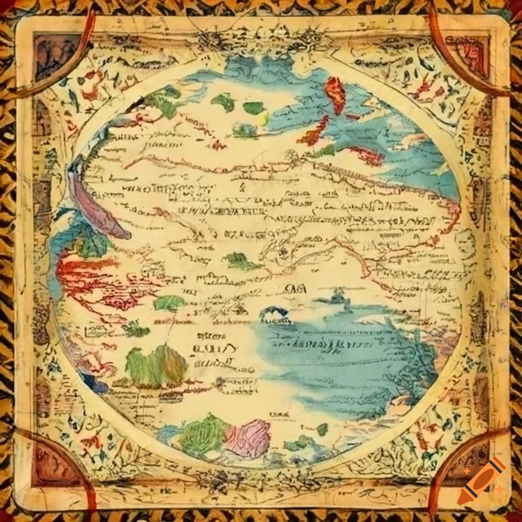 Map of paradise in a fairytale old manuscript style on Craiyon