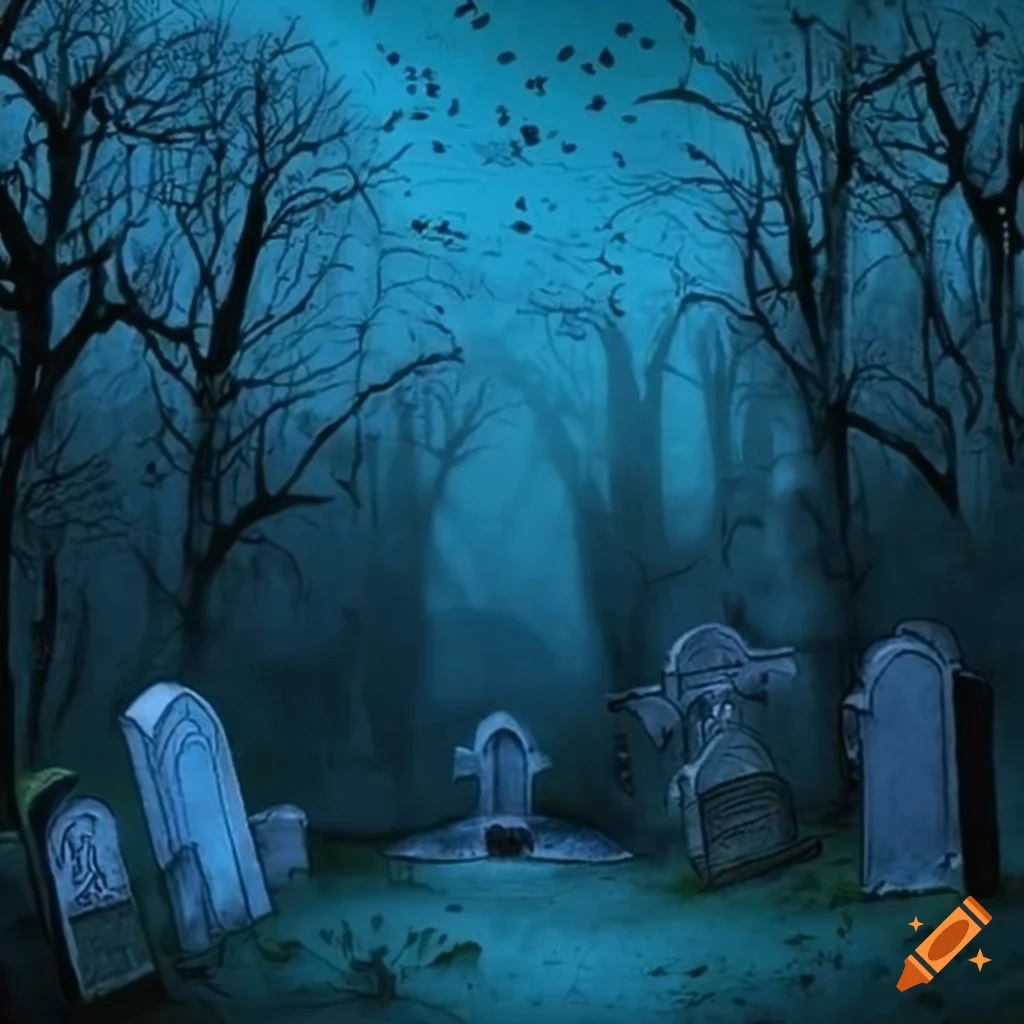 Blue graveyard background with 'the graveyard book' by neil gaiman on ...