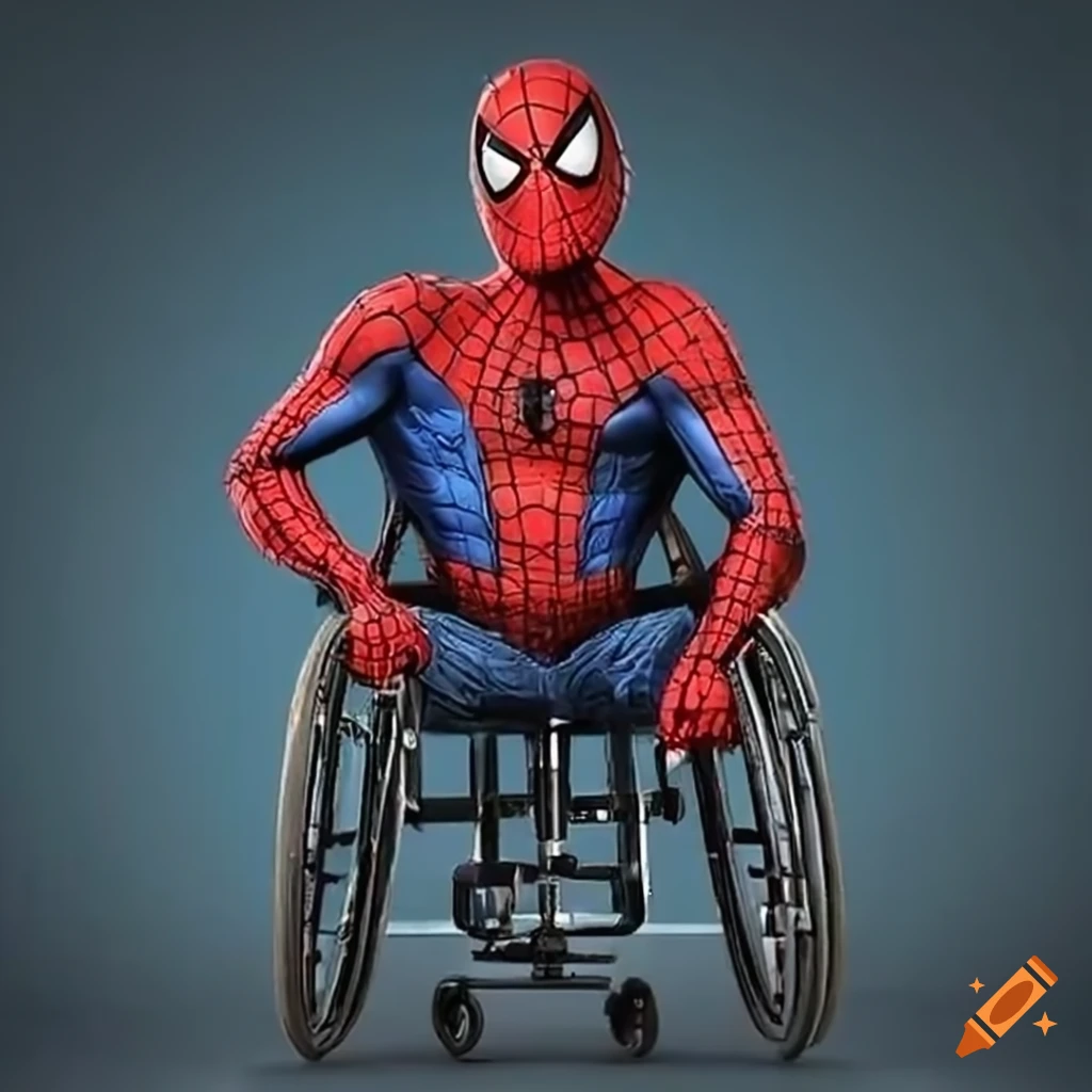 Spiderman in wheelchair swinging through manhattan on Craiyon